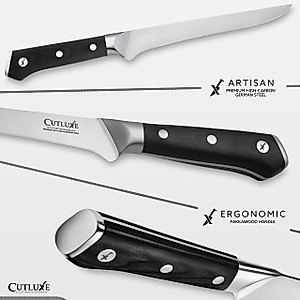 Cutluxe Boning Knife & Sharpening Knife Rod– Forged High Carbon German Steel – Full Tang & Razor Sharp – Ergonomic Handle Design – Artisan Series