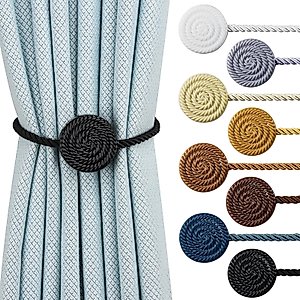 Hangtty Magnetic Curtain Tie Backs 4 Pack Rope Curtain Tiebacks Decorative Curtain Holders for Drapes Window Treatment Holdbacks Home Outdoor Curtain Tiebacks, Black
