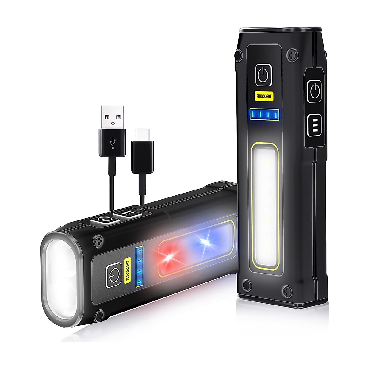 PINSAI 2 Pack Portable Rechargeable LED Work Light, Mini Magnetic Flashlights for Mechanics with COB Sidelight, Small Multi-Use Waterproof Super Bright Car Repair Emergency Trouble Light