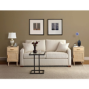 Finnhomy Tall Nightstands Set of 2, Night Stand, Bedside Table Set of 2 with Drawer and Shelf, Hand Made Rattan Decorated Doors, Nightstands with Storage for Bedroom, Natural, 2 Pack