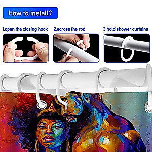 Lnond Shower Curtain Sets with Rugs and Toilet Lid Cover and Bath Mat for Bathroom, African American Lovers Couple Shower Curtain Sets with 12 Hooks, Waterproof Durable Bathroom Decor Set