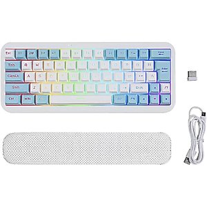 KOLMAX 60% Wireless Gaming Keyboard,Ultra-Compact 2.4G Rechargeable RGB Gaming Keyboard,with Detachable Wrist Rest Backlit Ergonomic 63 Keys Keyboard for Windows Mac PC Xbox PS4 Gamers(Whiteblue)…