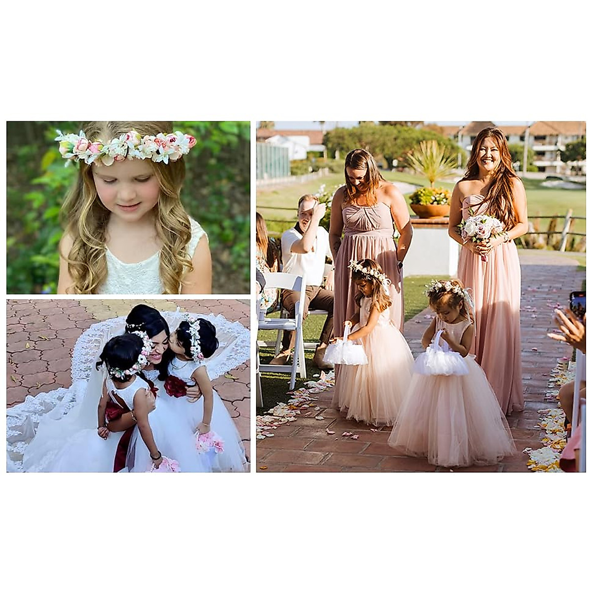 Funsveta Baby Girls Flower Crown Flower Girl Headpiece boho Little Wreaths for Weddings, Family photography (Flower Pink)