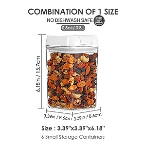 Vtopmart 6 PCS Airtight Food Storage Containers, BPA Free Plastic Snack Containers with Easy Lock Lids, for Kitchen Pantry Organization and Storage, Include 24 Labels, 0.8L