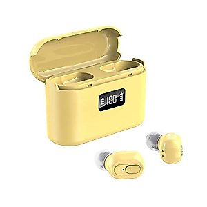 Heave True Wireless Earbuds,Touch Control Mini Bluetooth 5.1 Earphones Mini Portable Stereo Headsets in‑Ear Hands-Free with Charging Bo(IPX7 Waterproof) for Sports/Driving/Travel Yellow