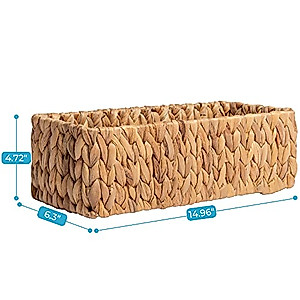 JS HANGER Hand-Woven Storage Baskets, Decorative Water Hyacinth Wicker Baskets for Paper Towel Organizing, 14.9"L x 6.3"W x 4.7"H, 2-Pack