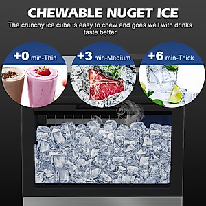 Kikihuose Commercial Ice Maker Machine, 100Lbs/24H Ice Production Under Counter Ice Maker, Tap Water & Top Loading Freestanding Ice Machine, 45 Ice Cubes/Cycle, Include Ice Scoop, Connection Hose