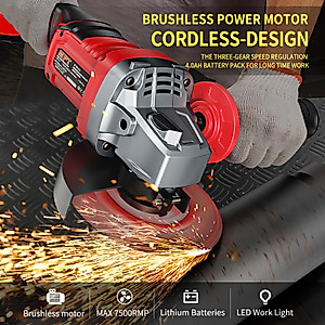 Cordless Grinder - MPT 21V Cordless Angle Grinder with 4.0Ah Li-Ion Battery & Charger, 4-1/2 Inch Blade, Powerful Brushless Motor, Battery Grinder Tool for Metal Wood with Auxiliary Handle