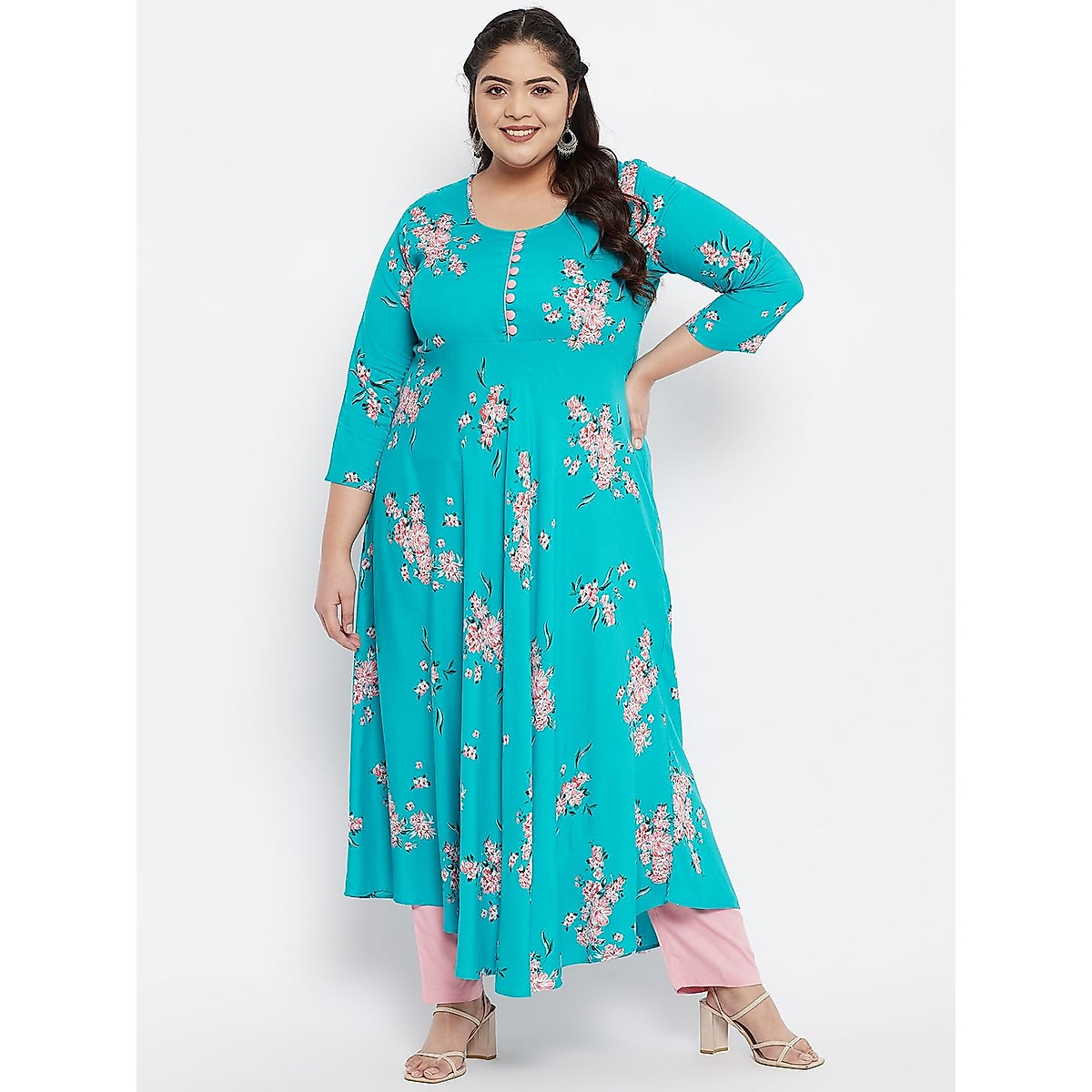 Tissu Women's Rayon Turquoise Floral Printed A-Line Kurta (1937_Blue_S)