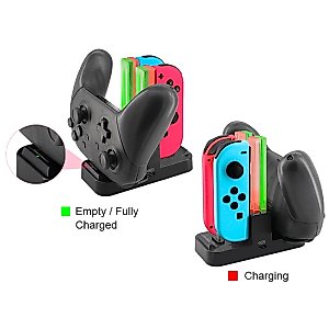 Whiteoak Pro Controller 6 in 1 Charger for Nintendo Switch Joy-Con Charging Dock Station Stand with LED Charging Indicator, [Upgrade Version] with Free Type C Cable