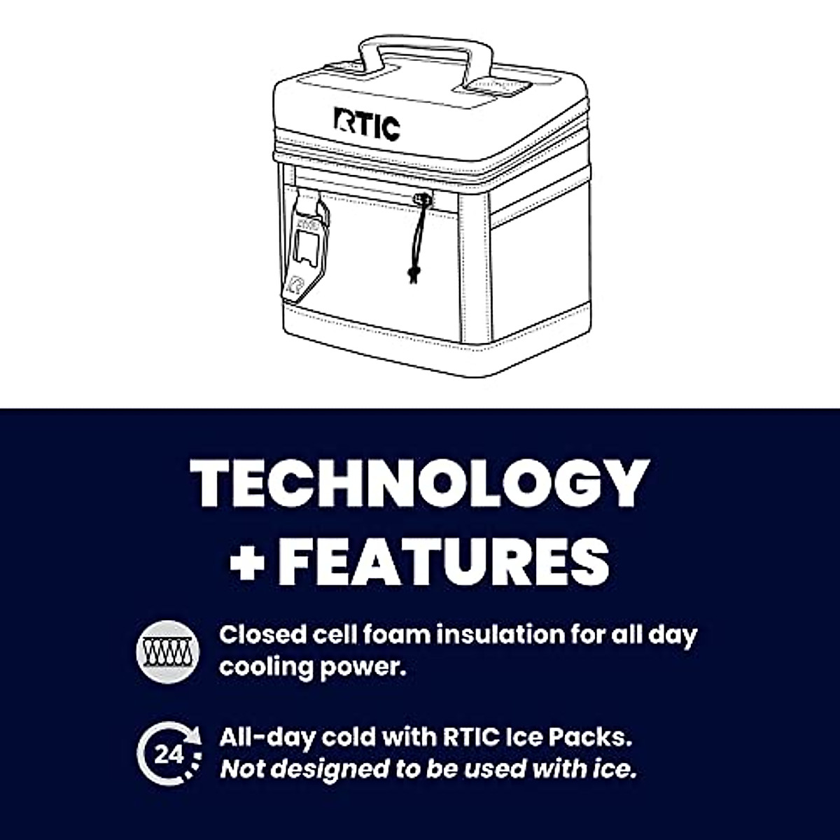 RTIC 8 Can Everyday Cooler, Soft Sided Portable Insulated Cooling for Lunch, Beach, Drink, Beverage, Travel, Camping, Picnic, for Men and Women, Navy