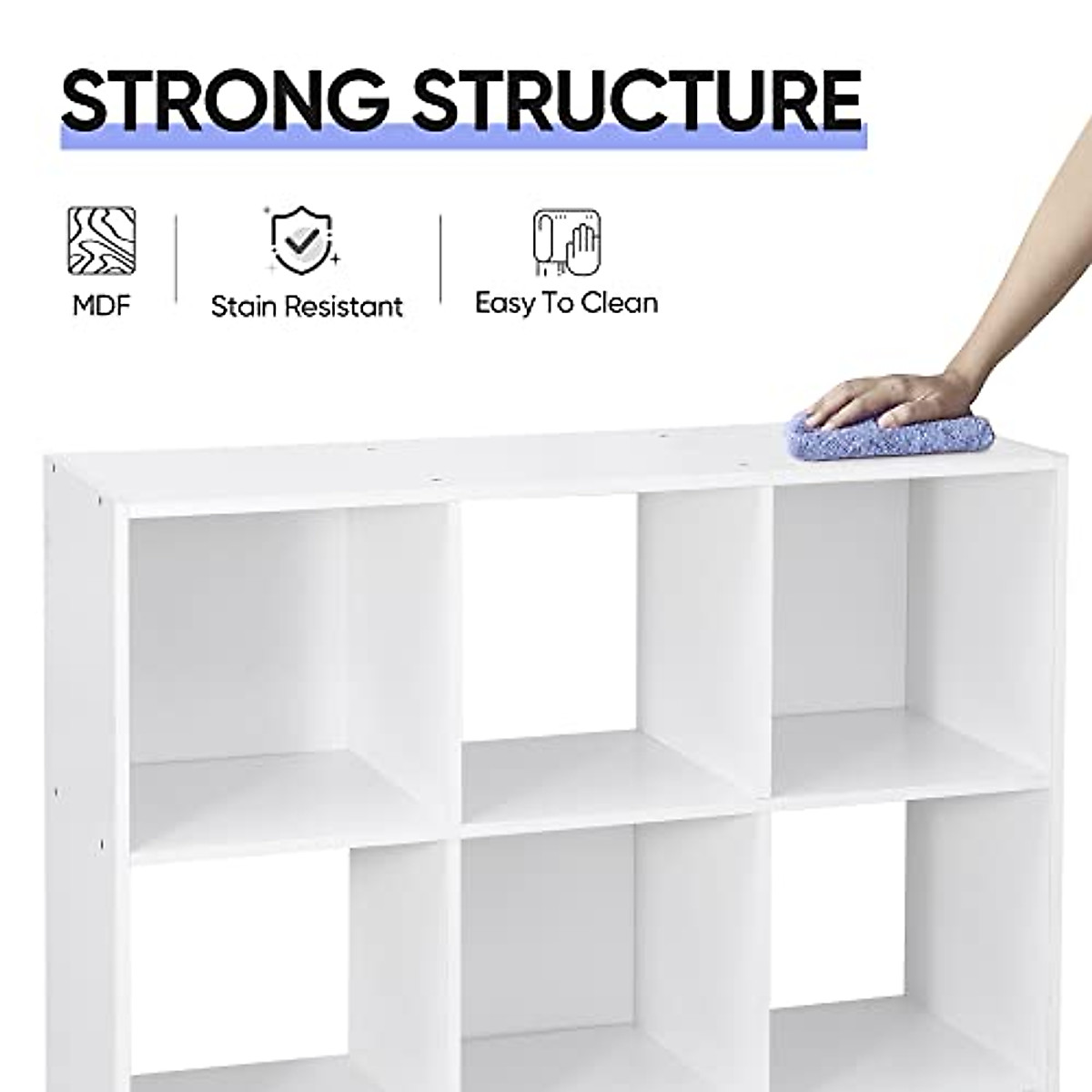 JupiterForce 9 Cube Storage Organizer Wooden Display Shelf W/ 5 Removable Back Panels, Customizable Bookcase Bookshelf for Home, Office, Bedroom and Living Room (White)