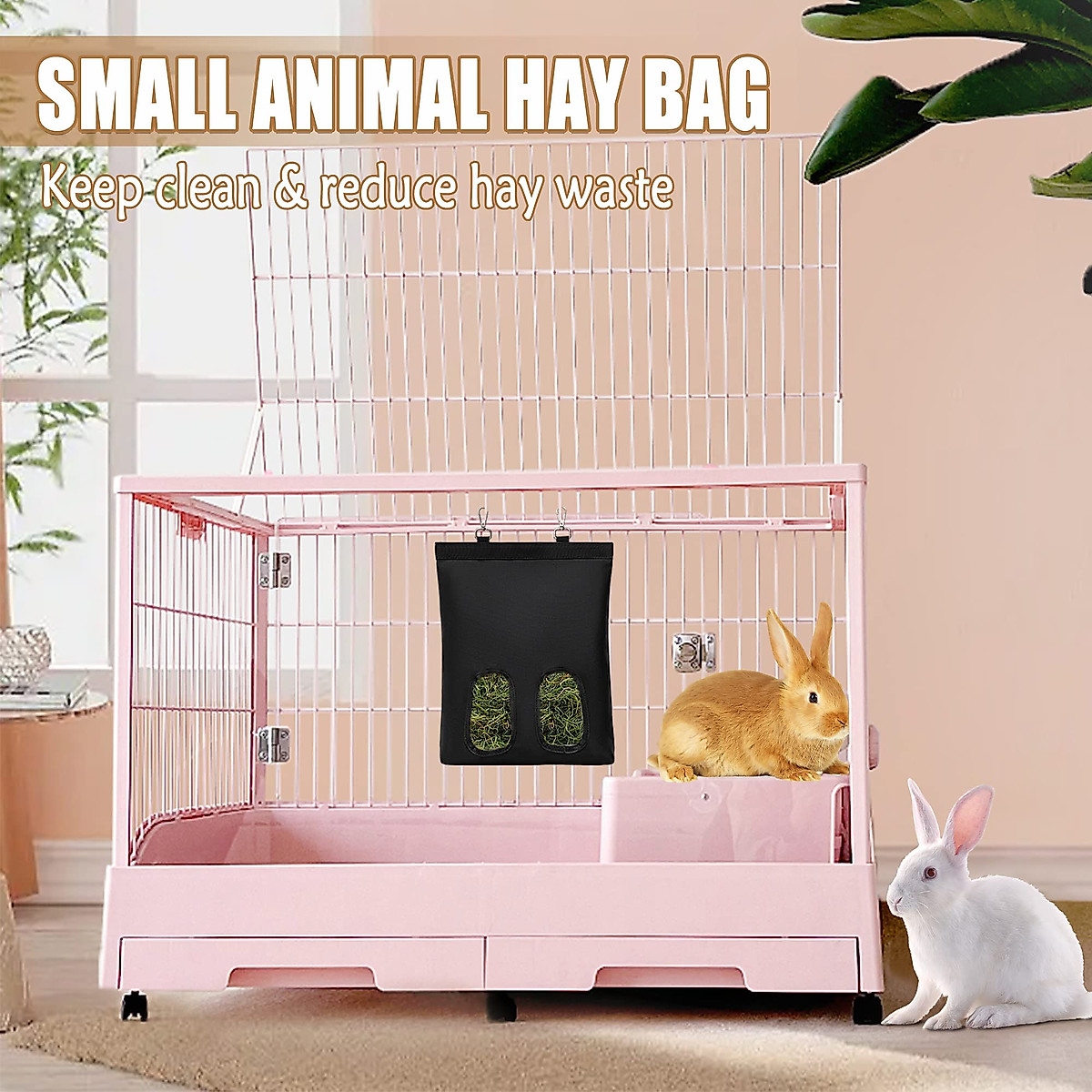 GOCOHHI 2 Pcs Guinea Pig Hay Feeder Bag, Rabbit Hay Feeder, 2 Holes Capacity Hay Holder, 600D Oxford Fabric Hay Bag for Rabbit Guinea Pig Chinchilla Hamsters Small Pets Animal