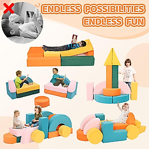 21Pcs Modular Kids Play Couch Building Fort - Multi-Colored Number Puzzle Toddler Play Couch Set for Classroom Bedroom Playroom, Creative Convertible Kids Explorer Sofa Furniture