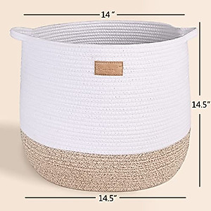 Rope Basket Woven Storage Basket 17.3x 15 x 14.1 Inches Cotton Blanket Organizer Laundry Basket Large，Baby Nursery Containers White Home Decor Gift