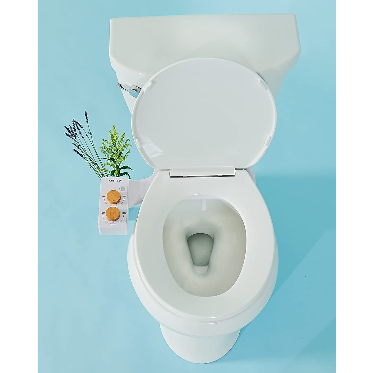 TUSHY Spa Bamboo Premium Bidet Attachment and Relaxed Ottoman Bundle