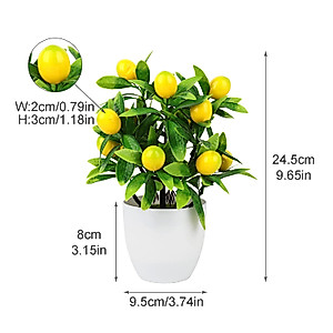 WIVAYE Artificial Lemon Tree Plant Decor, 9.65 Lemon Tree Indoor Plant, Artificial Flowerpot Lemon Bonsai for Office Table Stair Balcony Garden Home Decor, 3.74 x 9.65inch