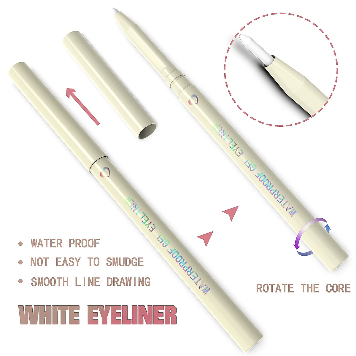 KAIQIKAIXI 5 White Eyeliner Pen, Eyebrow Pen,Eye Shadow Pencil, Lip Line Pen, Eyelid Pad, Pencil Makeup Set Tool