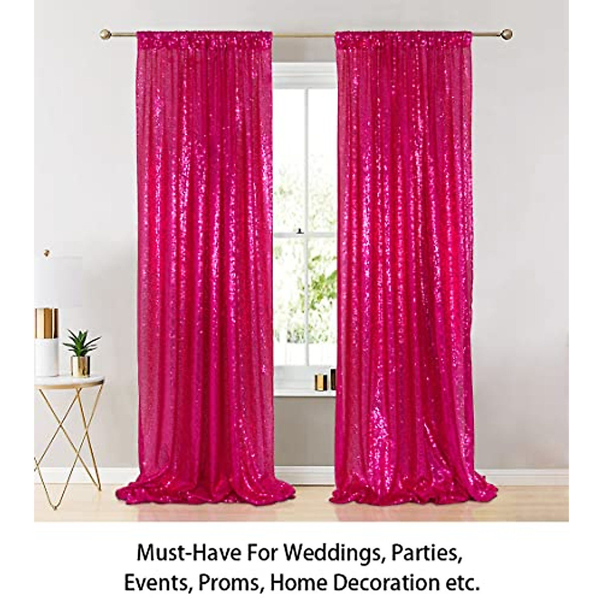 Sequin Curtains 2 Panels Fuchsia 2FTx8FT Sequin Photo Backdrop Hot Pink Sequin Backdrop Curtain Pack of 2-1011E