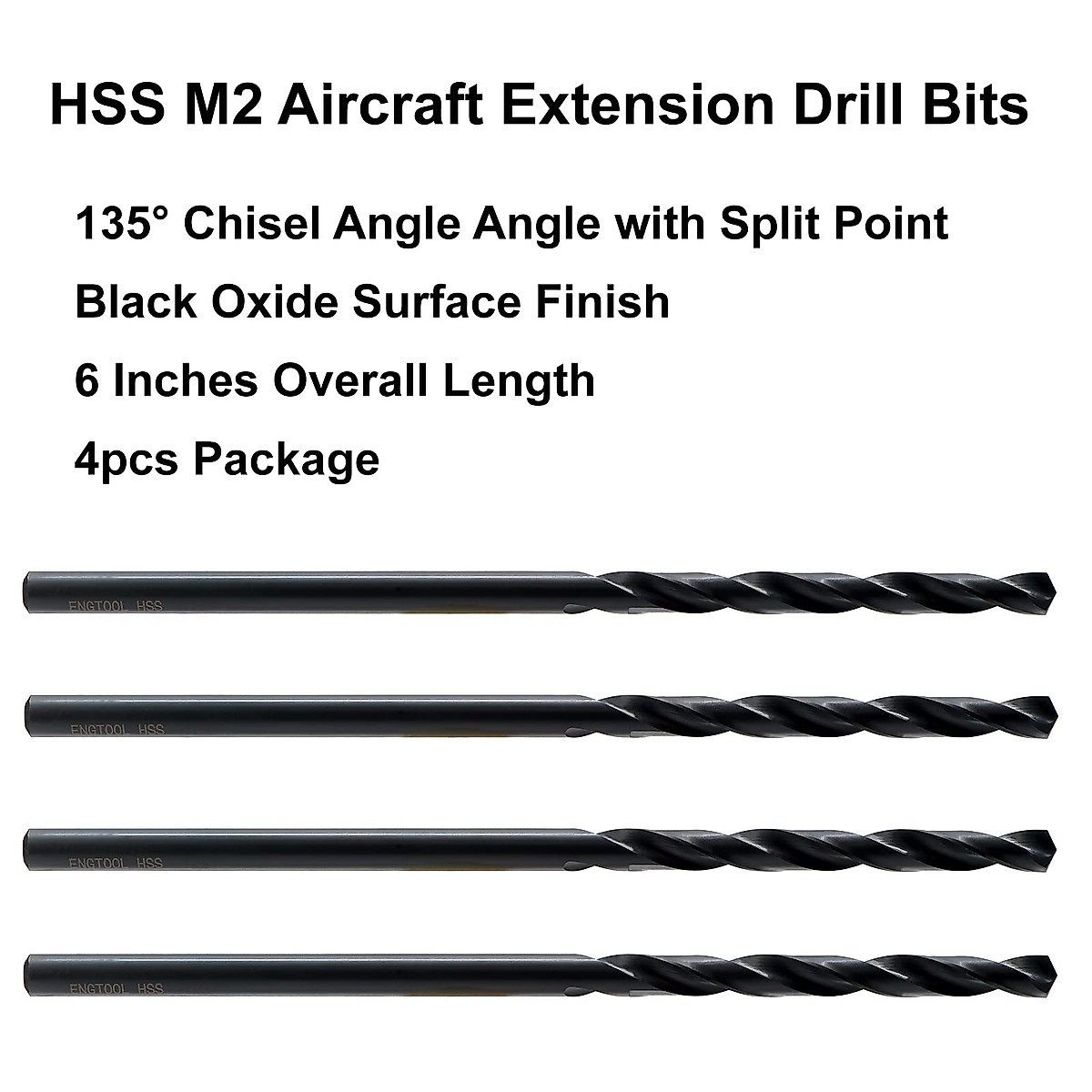 MAXTOOL No. 30x6" 4pcs Aircraft Extension Drills Dia 0.1285" HSS M2 Extra Long Deep Twist Drill Bits Wire Gauge Numbered Straight Shank; ACN02B06R30P4