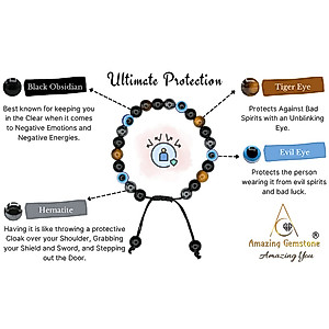 Evil Eye Bracelets for Men Women - Ultimate Protection Mens Bracelet - Evil Eye, Black Obsidian, Tigers Eye and Hematite - Healing Bracelets Gifts for Mom Mothers Day Pulseras Para Hombres Mujer