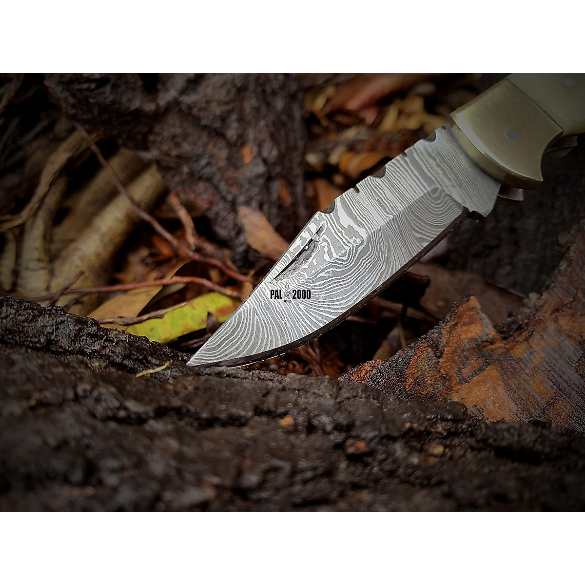 PAL 2000 KNIVES FOL-6016 Handmade Damascus Steel Folding Pocket Knife With Leather Sheath