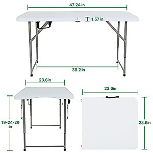 HKLGorg Folding Table 4 Ft Heavy Duty Fold Up Table Camping Working Table Indoor Outdoor Plastic Folding Table Utility Party Dining Table Easy to Assemble with Lock Function White