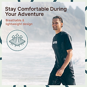 BPS Men's Short Sleeve Swim Shirt/Rash Guard with Sun Protection (Charcoal, L)