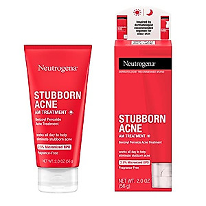 Neutrogena Stubborn Acne AM Face Treatment with 2.5% Micronized Benzoyl Peroxide Acne Medicine, Oil-Free Daily Facial Treatment to Reduce Size & Redness of Breakouts, Paraben-Free, 2 oz