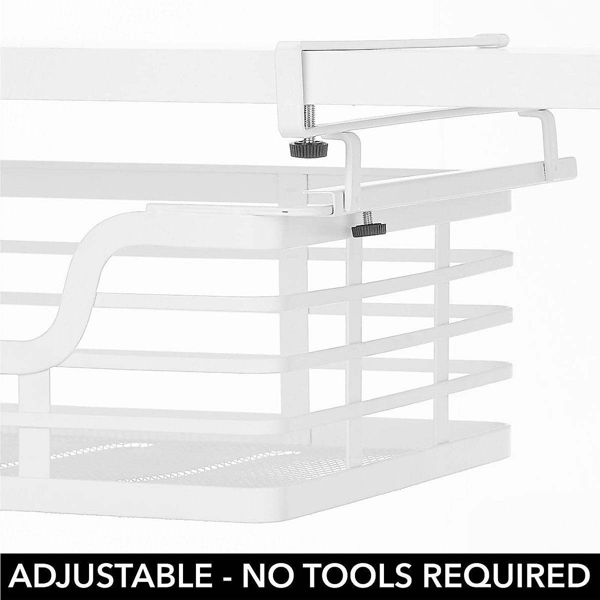 mDesign Metal Wire Wide Under Shelf Storage Baskets for Kitchen Pantry, Closet, Hanging Pull Out Shelving Bin, Sliding Hanger Rack for Bread, Canned Goods, Food, 2 Pack, Matte White/Natural