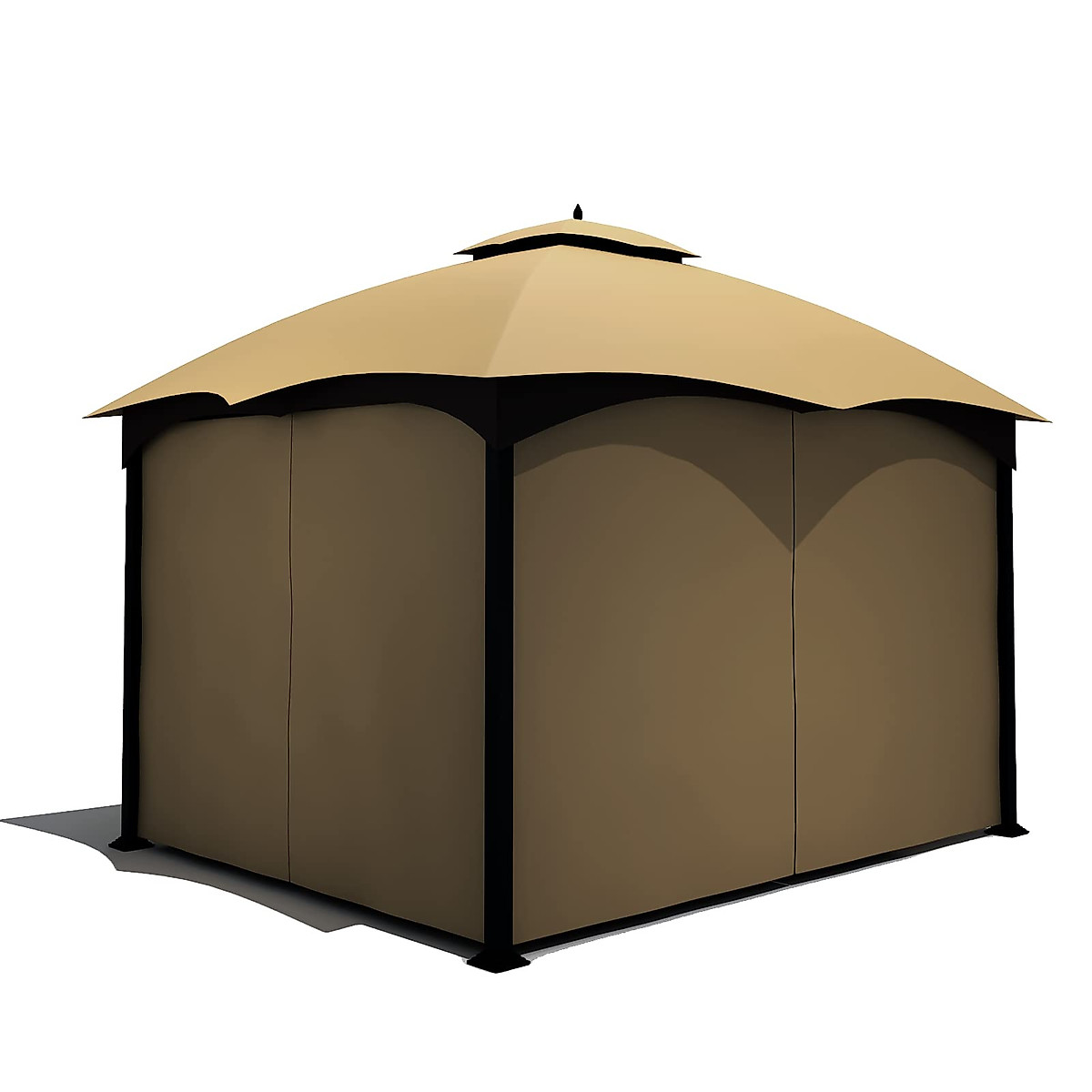 Tanxianzhe 5FT x 8FT Grill Gazebo Shelter Replacement Canopy Cover Double Tiered BBQ Roof Top ONLY FIT for Gazebo Model L-GG001PST-F (Khaki)+ Tanxianzhe Gazebo Replacement Privacy Curtain with Zipper