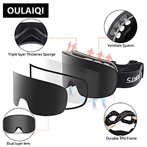 OULAIQI Ski Goggles,Snow Goggles for Men Women Youth UV400 Protection Frameless OTG Snowboard Goggles for Skiing Climbing Snowmobiling Skating