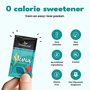 SweetLeaf Stevia Packets - Zero Calorie Stevia Powder, No Bitter Aftertaste, Sugar Substitute for Keto Coffee, Nothing Artificial, Non-GMO Stevia Sweetener Packets, 70 Count