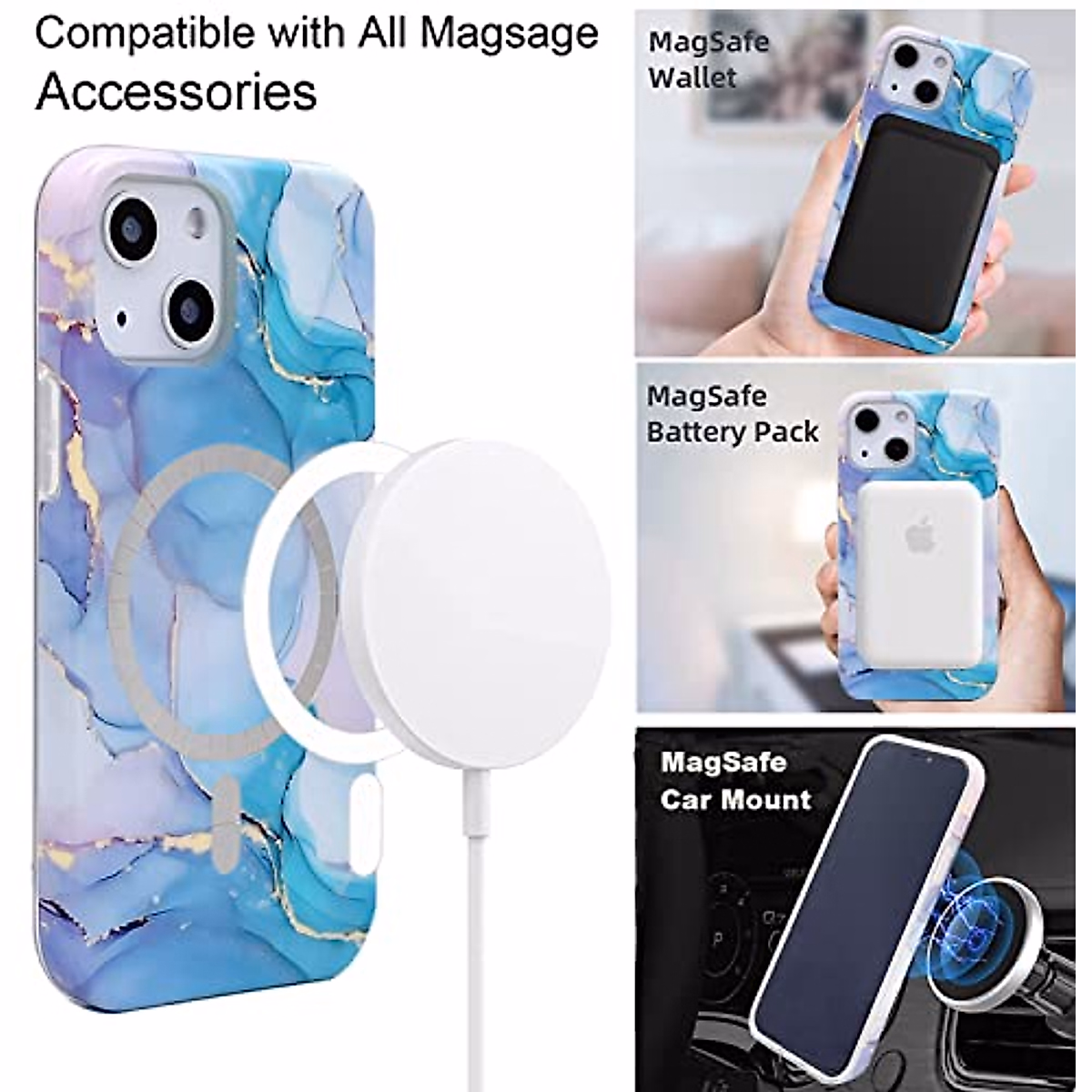 Magnetic Case for iPhone 13 Mini 5.4 inch Compatible with MagSafe Charging Soft TPU Bumper Slim Shockproof Protective Cute Cover for iPhone 13 Mini with Screen Protector (Pastel Green Marble)