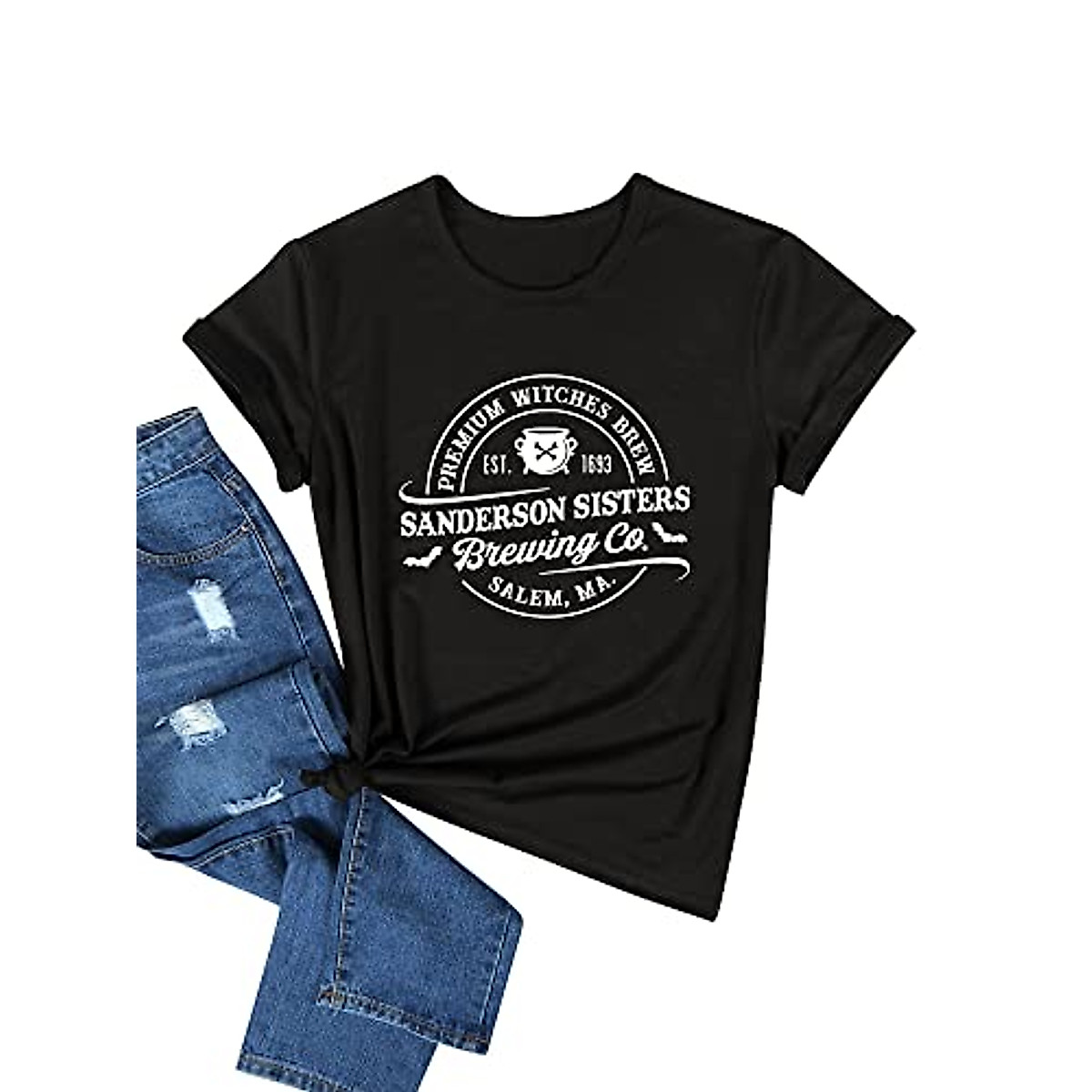 StarVnc Womens Sanderson Sisters Shirt Brewing Co Premium Witches Brew Graphic Tee Halloween T-Shirt Costumes Casual Fall Tops, S5-black