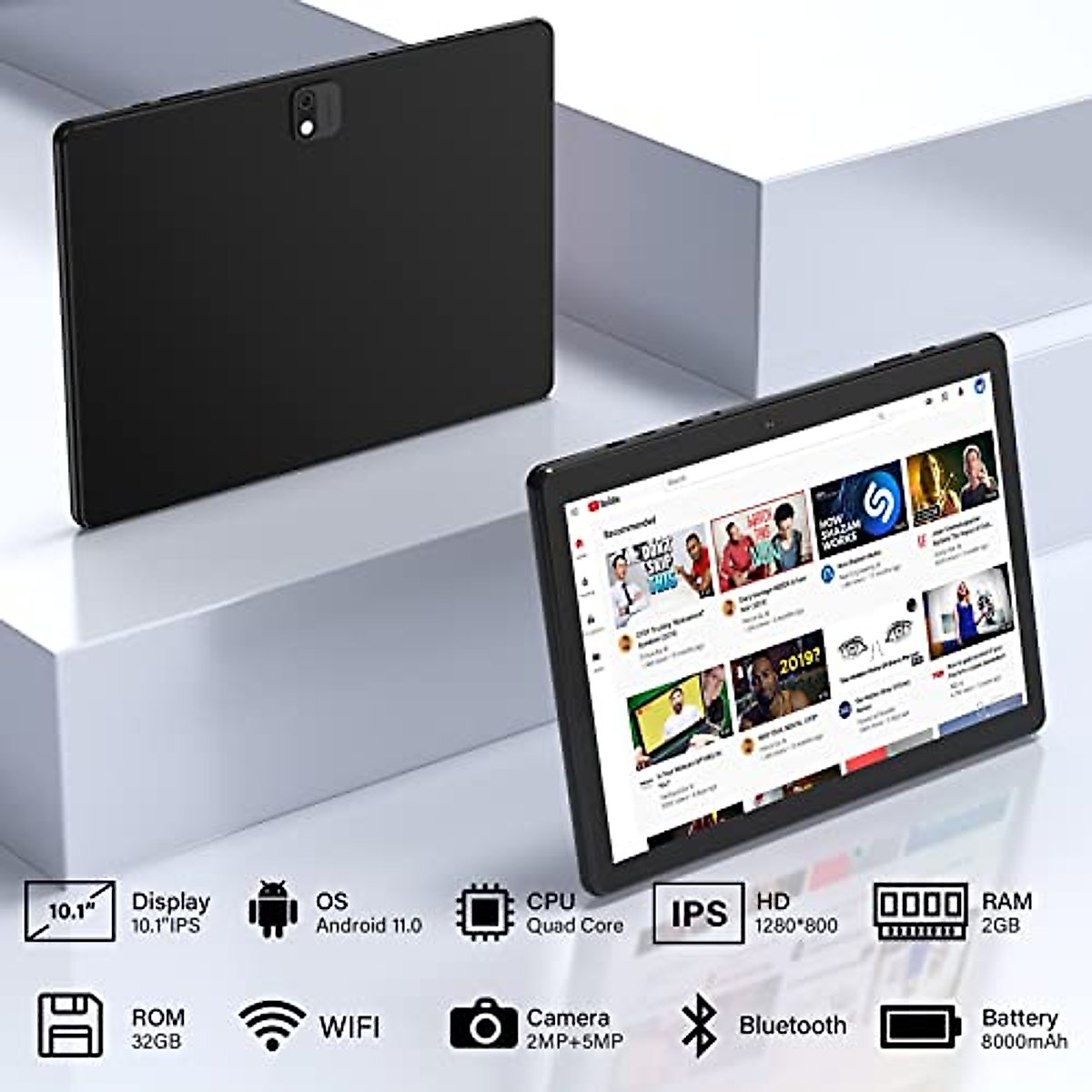 Android Tablet, 10 inch Android 11 Tablet, 2GB RAM 32GB ROM, 512GB Expand Android Tablet with 8000mAh Battery, Dual Camera, WiFi, Bluetooth, IPS HD Touch Screen, Google GMS Certified