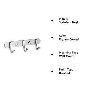 Sagmoc Coat Hook Rack Brushed Nickel 8-Inch Coat&Towel Hook Rail Wall Mounted with 3 Hooks, Durable Wall Hangers for Bedroom, Bathroom, Foyer, Hallway (SUS304 Stainless Steel)