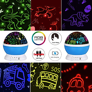 HONGID Dinosaur Night Light for Kids,Night Light Projector Built-in 12 Light Songs 360 Degree Rotating 16 Colorful Lights for Children Kids Birthday, Parties.Baby Stuff