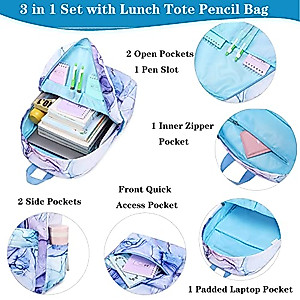 Dafelile School Backpack for Girls School backpack for Elementary Middle Water Resistant Girls School Bag Teen Girls Bookbag 3 in 1 Set with Lunch Box Pencil Bag