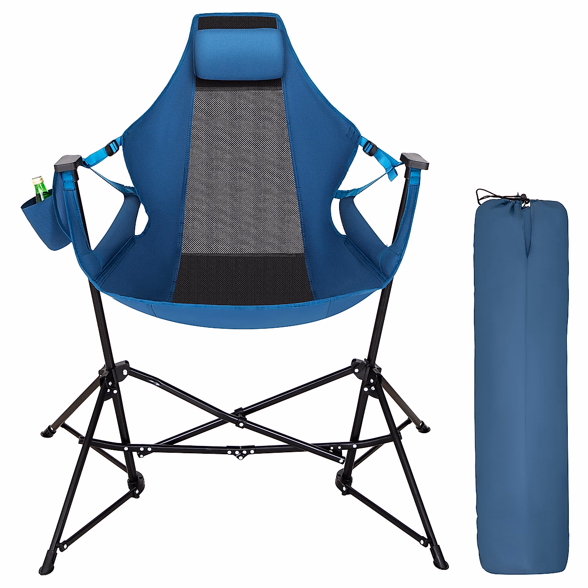 LET'S CAMP Hammock Chair Portable Camping Chair Oversized Folding Rocking Chair with Headrest and Cup Holder for Travel, Picnic, Patio, Fishing, Supports 300lbs