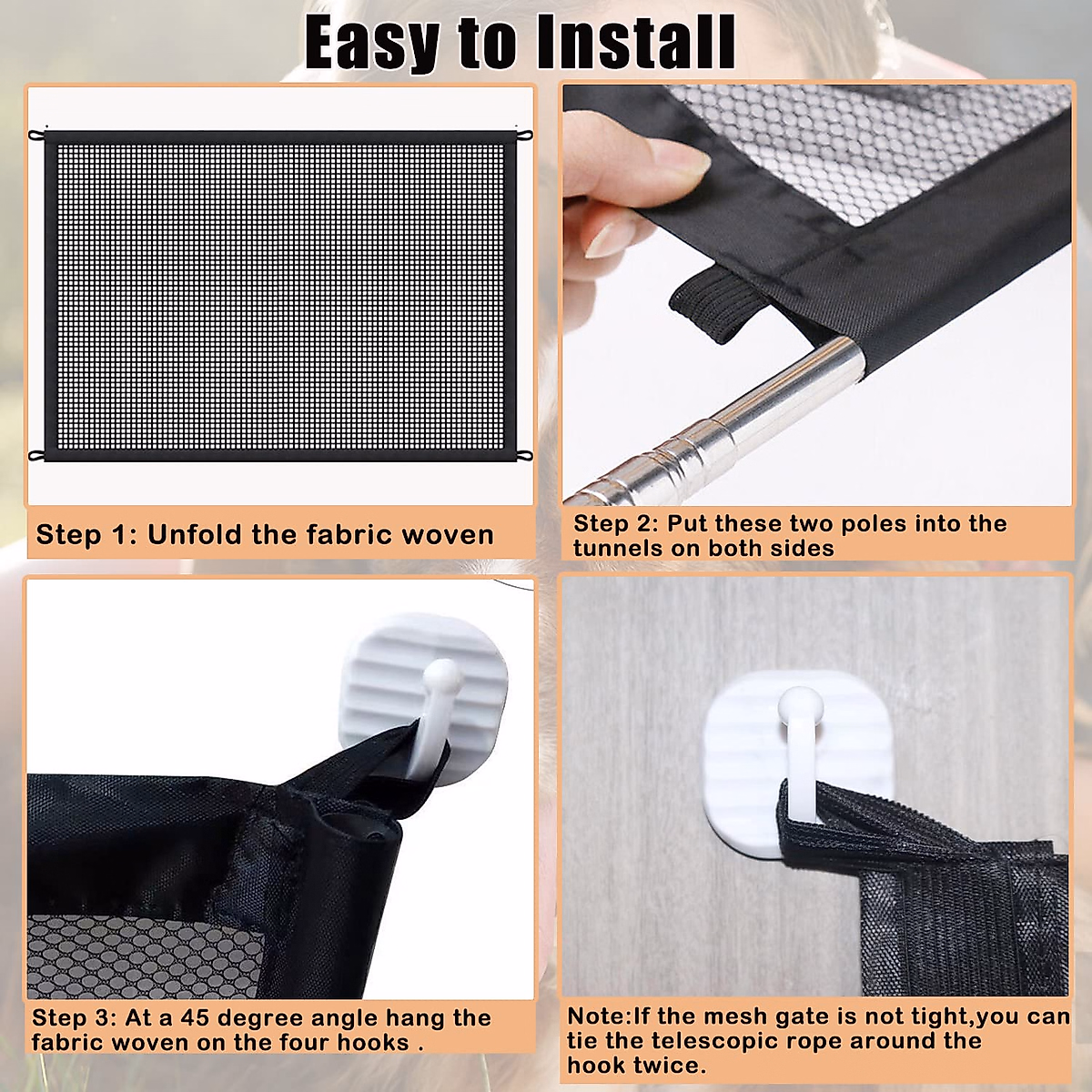 Mesh Gates for Kids or Pets, Magic Pet Gate for The House, Portable Baby Puppy Safety Fence Guard for Stairs and Doorways, Easy Install Anywhere, 43" W x 30" H, 8 Hooks