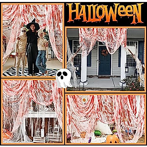 400" x 85" Halloween Creepy Cloth - Large Size Halloween Spooky Fabric Cloth - Scary Gauze Blood Creepy Cloth for Haunted House Halloween Party Yard Wall Doorway Outdoors Decoration (red)