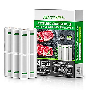 MAGIC SEAL 4 Rolls 11”x 16.4' Vacuum Sealer Bags for Food Saver, Puncture Prevention Seal Storage Textured Bags, BPA Free, Commercial Grade - NOT Work with MAGIC SEAL MS175