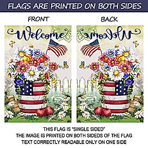Texupday Welcome America Patriotic Floral Daisy Spring Summer Garden Flag Outdoor Yard Flag 12" x 18"