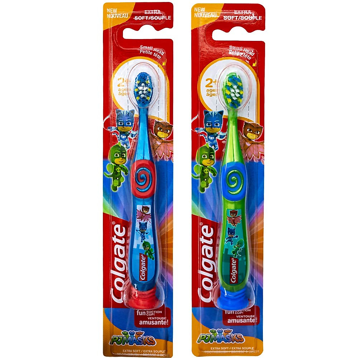 Colgate PJ Masks Toothbrush for Toddlers & Little Children with Suction Cup, Kids 2-5 Years Old, Extra - Pack of 2