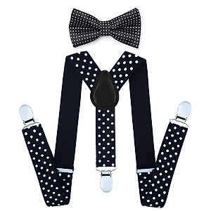 AWAYTR Child Kids Suspenders Bowtie Set - Adjustable Suspender Set for Boys and Girls (25Inches (3 Years to 6 Years),Black Polka dot)