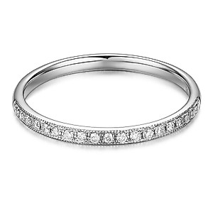 HAFEEZ CENTER 14K Gold Moissanite Rings for Women Moissanite Wedding Band 2mm 14K Solid Gold Milgrain Eternity Moissanite Wedding Rings for Women (White-Gold, 6.5)