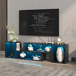 ANTISTA TV Stand, Deformable TV Stand with LED Light & Power Outlets, Modern Entertainment Center with Storage Shelves for 55/60/65/70 inch TV, 2 PCS Gaming Media Console for Bedroom, Black