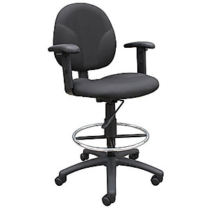 Boss Office Products B1691-BK Stand Up Fabric Drafting Stool with Adjustable Arms in Black
