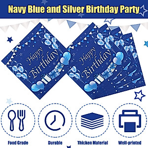 Yingzhao 240 Pcs Navy Blue happy Birthday Plates and Napkins for Table Decorations Supplies Happy Birthday Dessert Tableware Plates Napkins Forks for 40 Men Birthday Disposable Party Favors